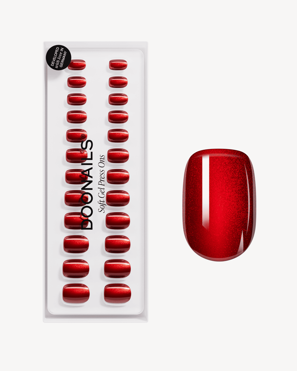 Doonails - Soft Gel Press Ons - Red Cateye Extra Short Square